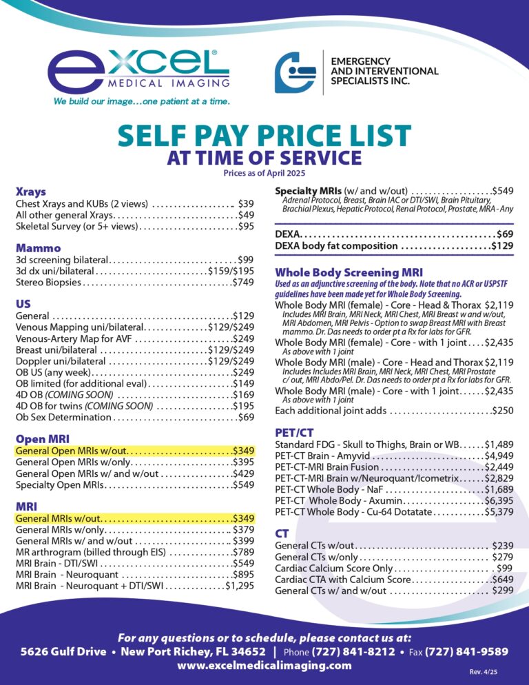 Self Pay Prices – Excel Medical Imaging